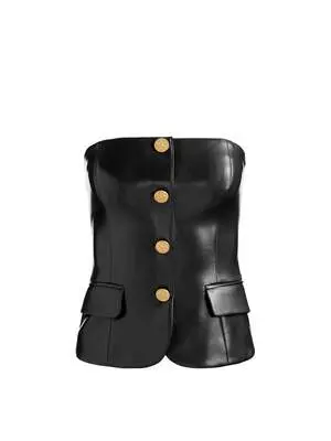 Alice + Olivia Strapless Vegan Leather Bustier Top With Pocket Detail