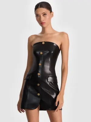 Alice + Olivia Strapless Vegan Leather Mini Blazer Dress