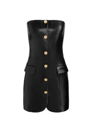 Alice + Olivia Strapless Vegan Leather Mini Blazer Dress