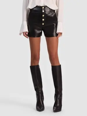 Alice + Olivia Baylor Vegan Leather Corset Shorts - Black