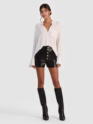 Alice + Olivia Baylor Vegan Leather Corset Shorts