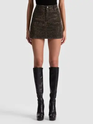 Alice + Olivia Joss Embellished Denim Skirt - Maya Charcoal Black