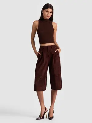 Alice + Olivia Suede Wide Leg Cropped Trousers
