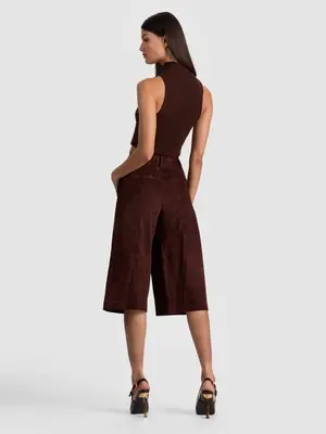 Alice + Olivia Suede Wide Leg Cropped Trousers
