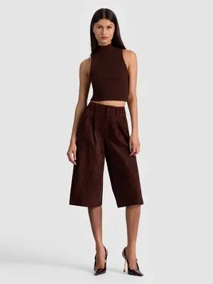 Alice + Olivia Suede Wide Leg Cropped Trousers