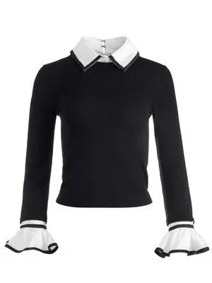 Alice + Olivia Justina Collared Sweater With Ruffled Sleeves