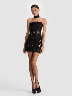 Alice + Olivia Georgie Embellished Lace Mini Dress With Choker