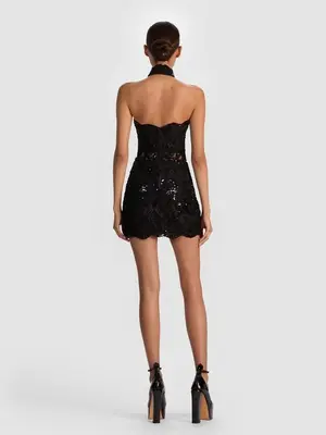 Alice + Olivia Georgie Embellished Lace Mini Dress With Choker