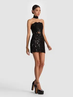 Alice + Olivia Georgie Embellished Lace Mini Dress With Choker
