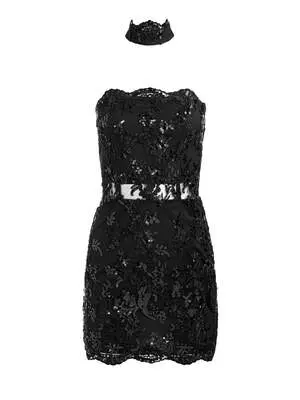 Alice + Olivia Georgie Embellished Lace Mini Dress With Choker