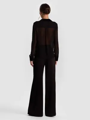 Alice + Olivia Willa Sheer Viscose Georgette Blouse With Velvet Collar And Cuffs - Black/black