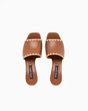 Giorgio Armani Leather Heeled Sandals With Raffia Detail