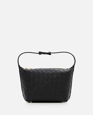 Bottega Veneta Mini Wallace Bag In Woven Leather - Black