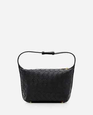 Bottega Veneta Mini Wallace Bag In Woven Leather - Black