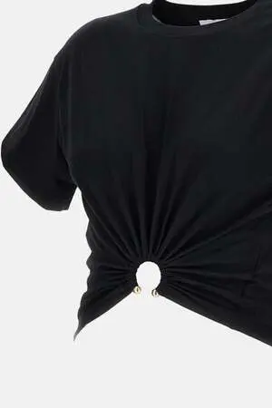 Rabanne Cropped T-shirt With Piercing Detail - Nero