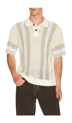 Obey Seth Knitted Polo In Cream,olive