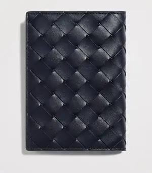 Bottega Veneta Leather Intrecciato Passport Holder - Blue