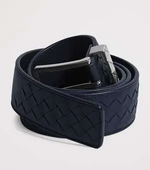 Bottega Veneta Intrecciato Leather Loop Belt - Blue