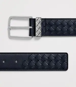 Bottega Veneta Intrecciato Leather Loop Belt - Blue