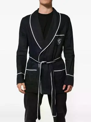 Dolce & Gabbana Dg-embroidery Piping-detail Robe - Blue