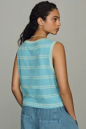 DAILY PRACTICE Crew Tank Top - Blue Pattern
