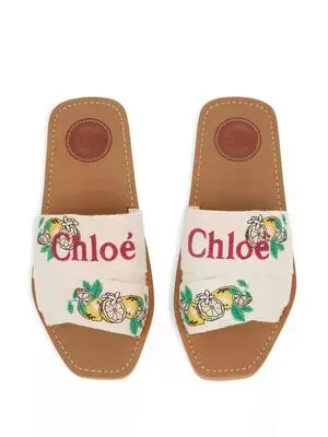 Chloé Woody Embroidered Logo Slides - Neutrals