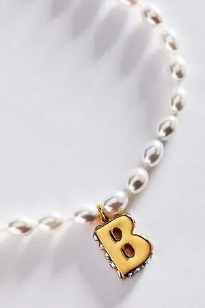 Anthropologie Pearl Initial Pendant Necklace B