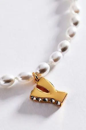 Anthropologie Pearl Initial Pendant Necklace Y