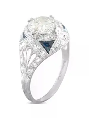 LB EXCLUSIVE Platinum Diamond And Sapphire Art Deco Ring - Silver