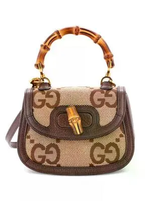 Gucci Bamboo 1947 Top Handle Bag Jumbo Gg Canvas Mini Crossbody Bag - Brown