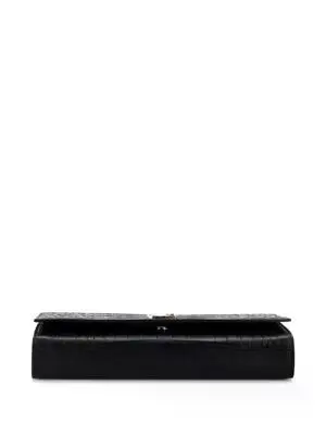Saint Laurent Monogram Crocodile Embossed Leather Clutch