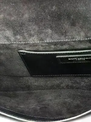 Saint Laurent Monogram Crocodile Embossed Leather Clutch
