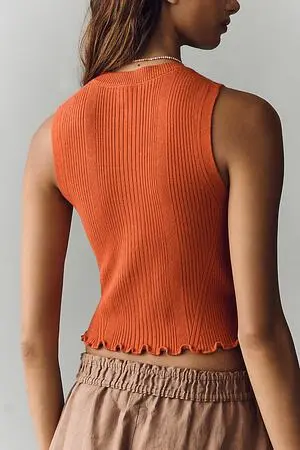 Anthropologie Ribbed Knit Lettuce Hem Tank - Tomato