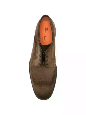 Santoni Suede Derby Shoes With Brogue Detailing