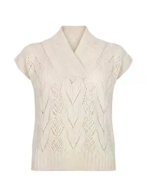 D.exterior Open-knit Shawl-collar Sweater - Neutrals