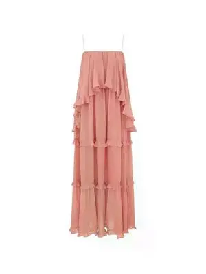 Zimmermann Dusty Rose Ruffled Tiered Spaghetti Strap Dress - Pink
