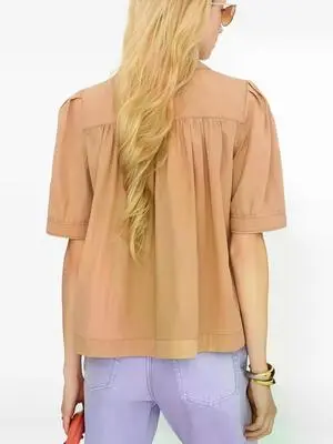 Chloé Logo Embroidered Gathered Sleeve Shirt