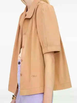 Chloé Logo Embroidered Gathered Sleeve Shirt