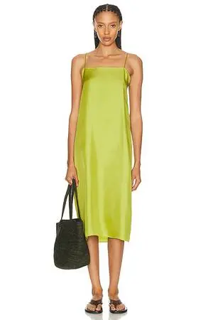 Comme Si Spaghetti Strap Silk Midi Dress - Chartreuse