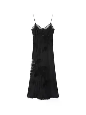 Ermanno Scervino Lace-trimmed Floral Appliqué Midi Dress - Black