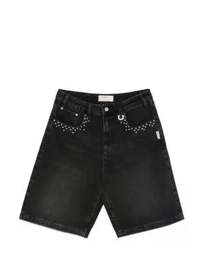 RETERNITY Stud-embellished Denim Shorts - Black