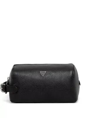 Guess Monaco Logo-plaque Pebbled Leather Clutch Bag - Black