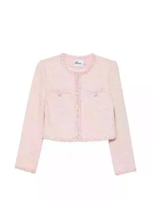 SELF-PORTRAIT Sequin-embellished Bouclé Cropped Jacket - Pink