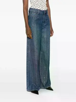 SELF-PORTRAIT Rhinestone Embellished Wide-leg Jeans