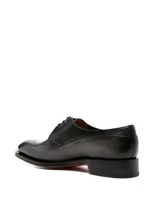 Santoni Dark Leather Brogue Detail Derby Shoes