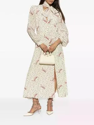 VALENTINO Valentino Garavani Polka-Dot Logo Print Midi Dress