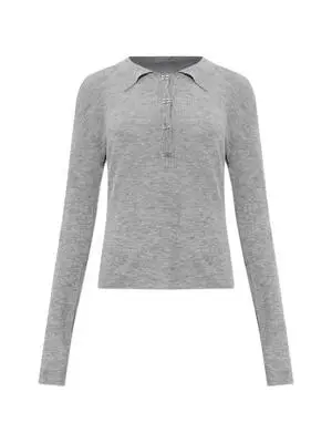 GANNI Ribbed Knit Polo Top