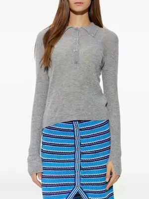 GANNI Ribbed Knit Polo Top