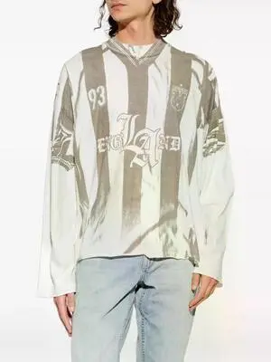 REPRESENT Striped Logo-print Long-sleeved T-shirt - White