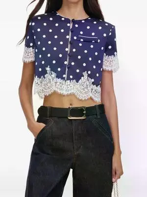 SELF-PORTRAIT Polka-dot Lace-trimmed Shirt